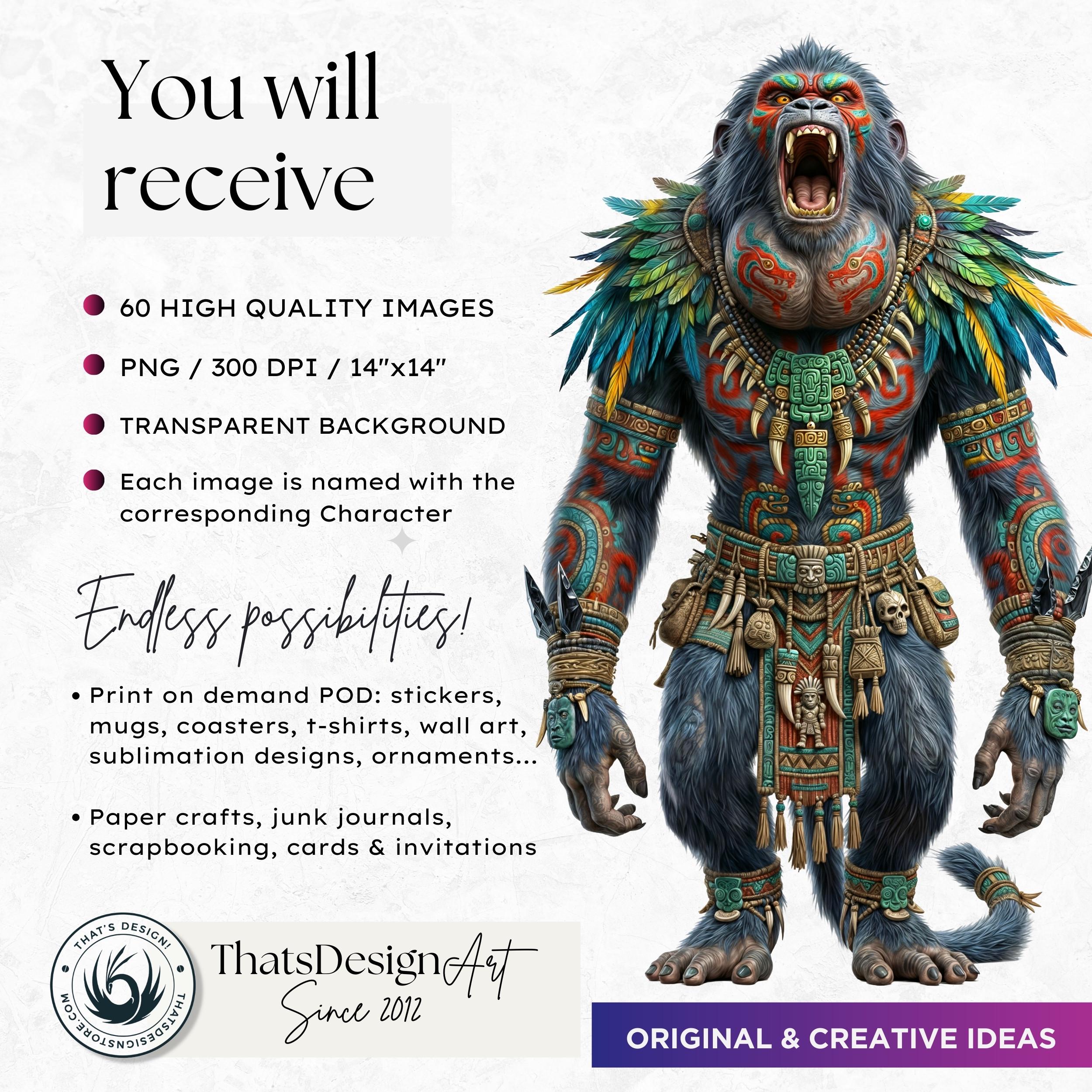 Mayan Mythic Gods Beasts Clipart Bundle: Mesoamerican Monsters, Ancient ...