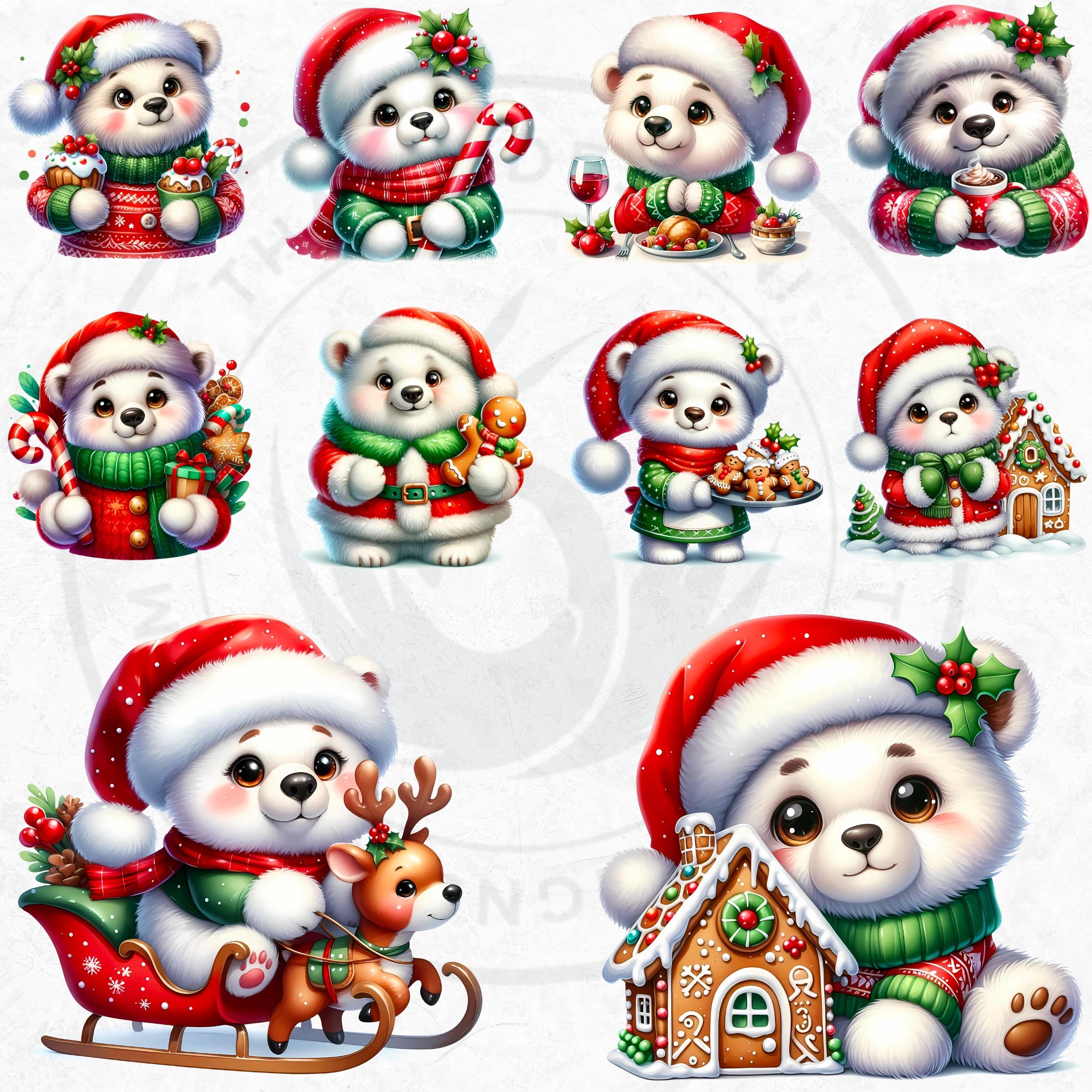 60 Christmas Polar Bear Clipart Set, Holiday PNG (digital Download) - Etsy