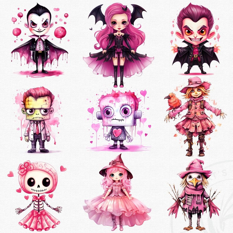 Watercolor Pink Halloween Clipart | 50 PNG Spooky Bundle (digital ...
