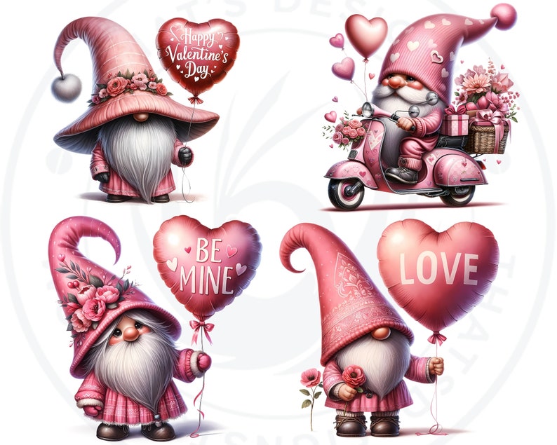 Pink Valentine Gnomes Clipart: Pastel Watercolor PNG (commercial Use ...
