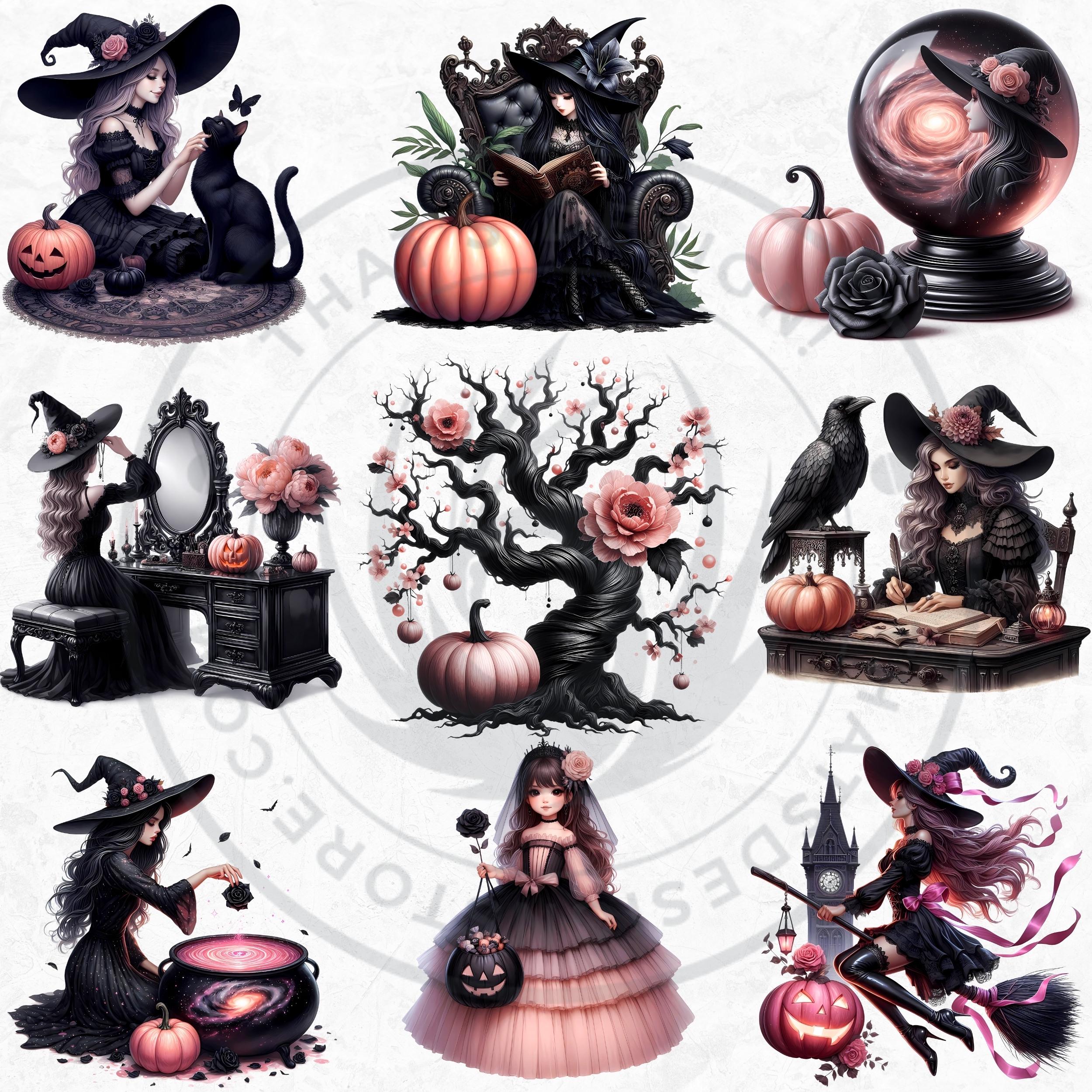 Pastel Goth Halloween Clipart Set: Pink Gothic Pumpkin PNG (commercial ...