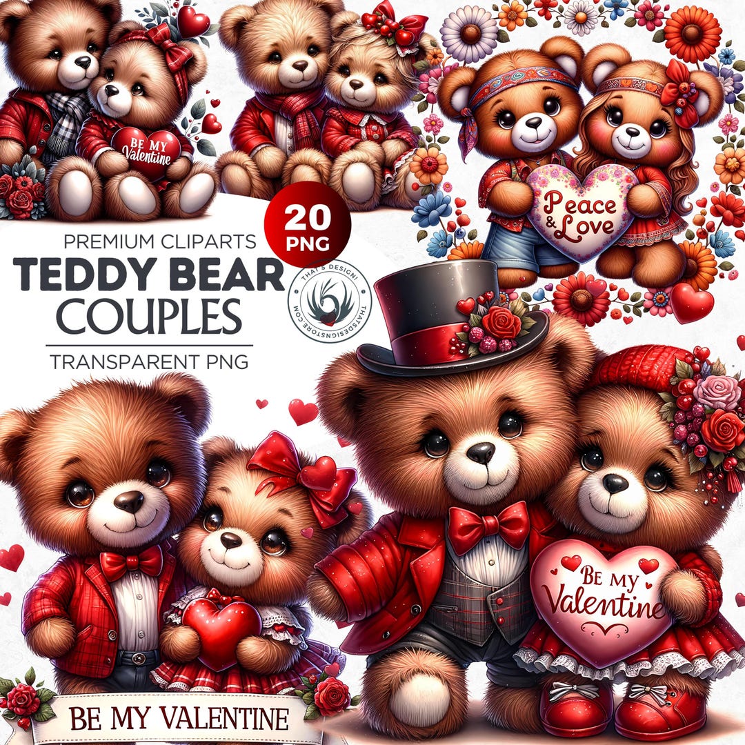 20 Valentines Teddy Bear Couple Clipart, Valentines Day Clipart ...