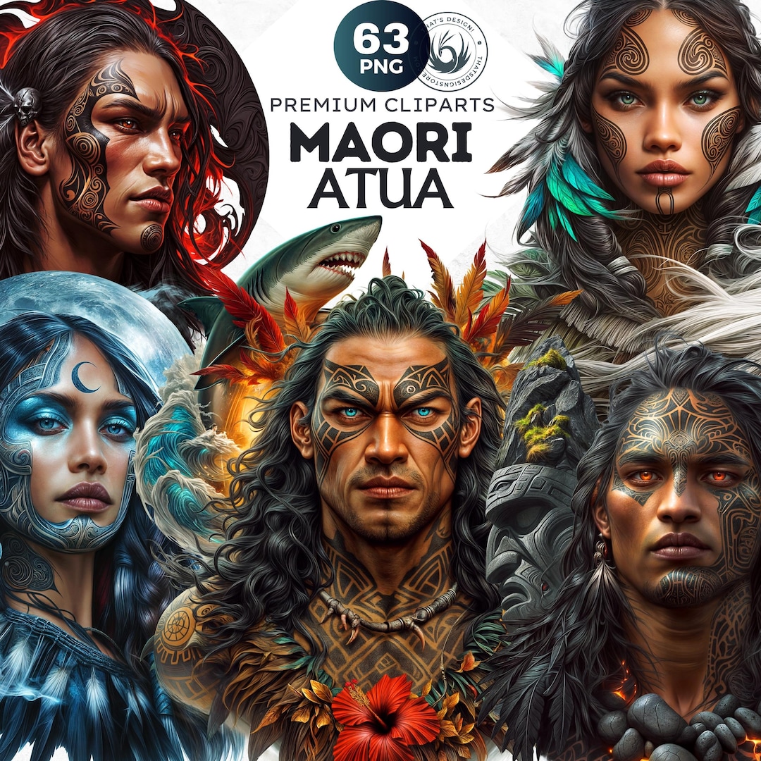Maori Atua Gods Clipart Set: Polynesian Tribal Tattoo Art (PNG, Digital ...