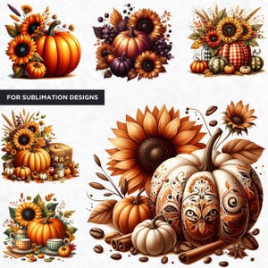 Autumn Pumpkin & Sunflower Clipart Set: Fall Harvest PNG, Thanksgiving ...