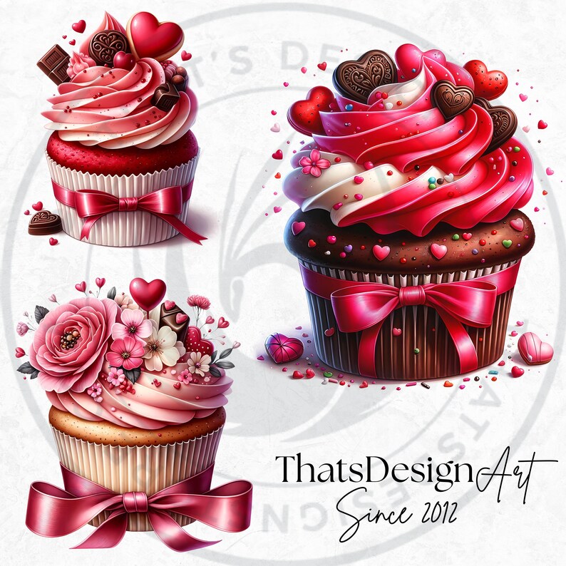 Valentine Cupcake Clipart Set: Pink Love Sweets (PNG, Commercial Use ...