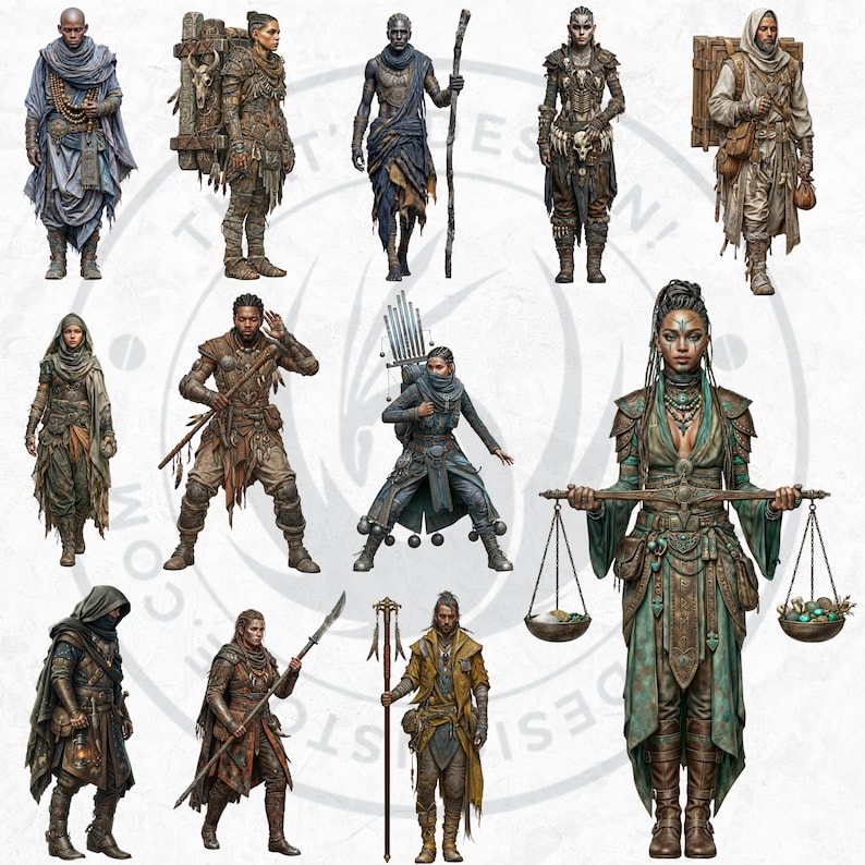 Nomadic Fantasy Characters Clipart Bundle: Desert Traveler PNG, RPG ...