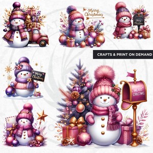 Purple and Gold Snowman Clipart Bundle: Festive Winter & Christmas PNG ...