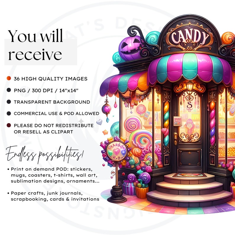 Watercolor Halloween Candy Shop Clipart Set (PNG, Digital Download ...