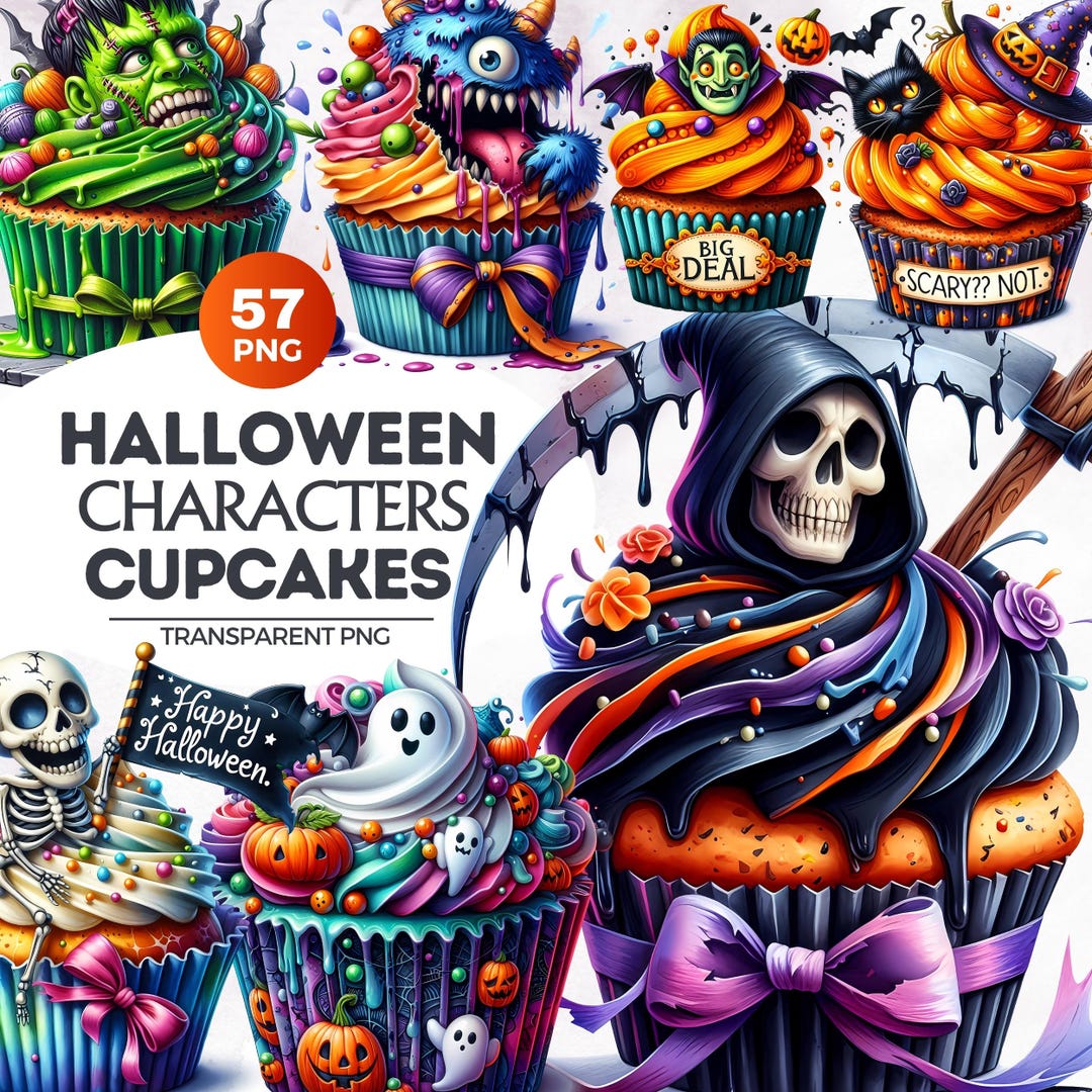 57 Halloween Character Cupcakes Clipart, Cute Halloween Png, Halloween ...