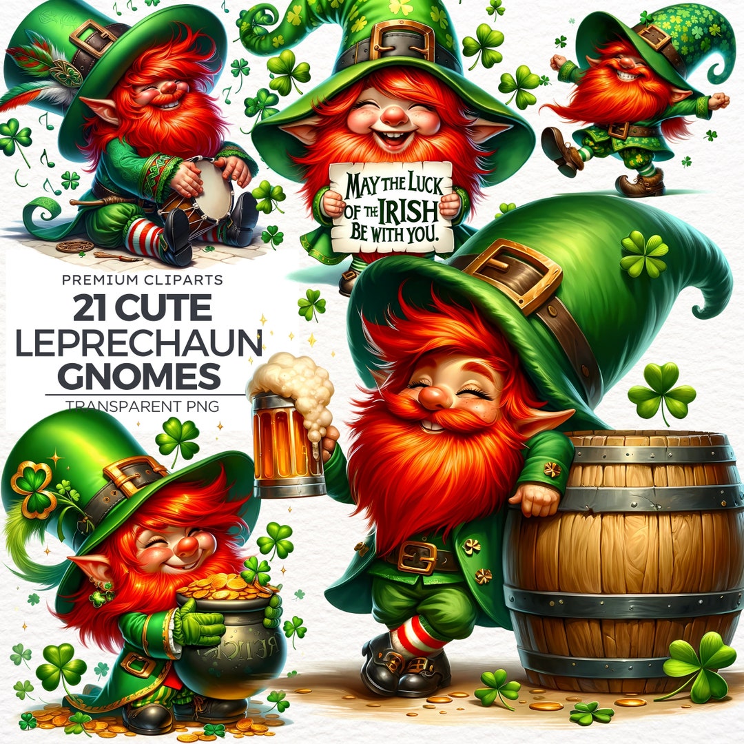 Saint Patrick Gnome Clipart, Gnomes PNG Graphics, Gnome Sublimation ...