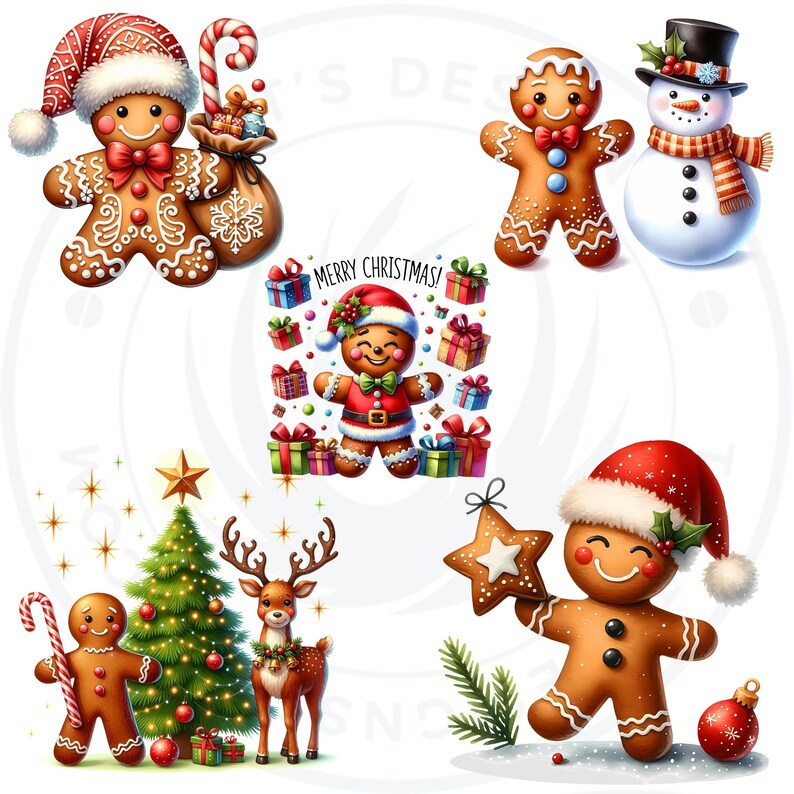 Watercolor Gingerbread Man Clipart: Christmas Card Making PNG Bundle ...
