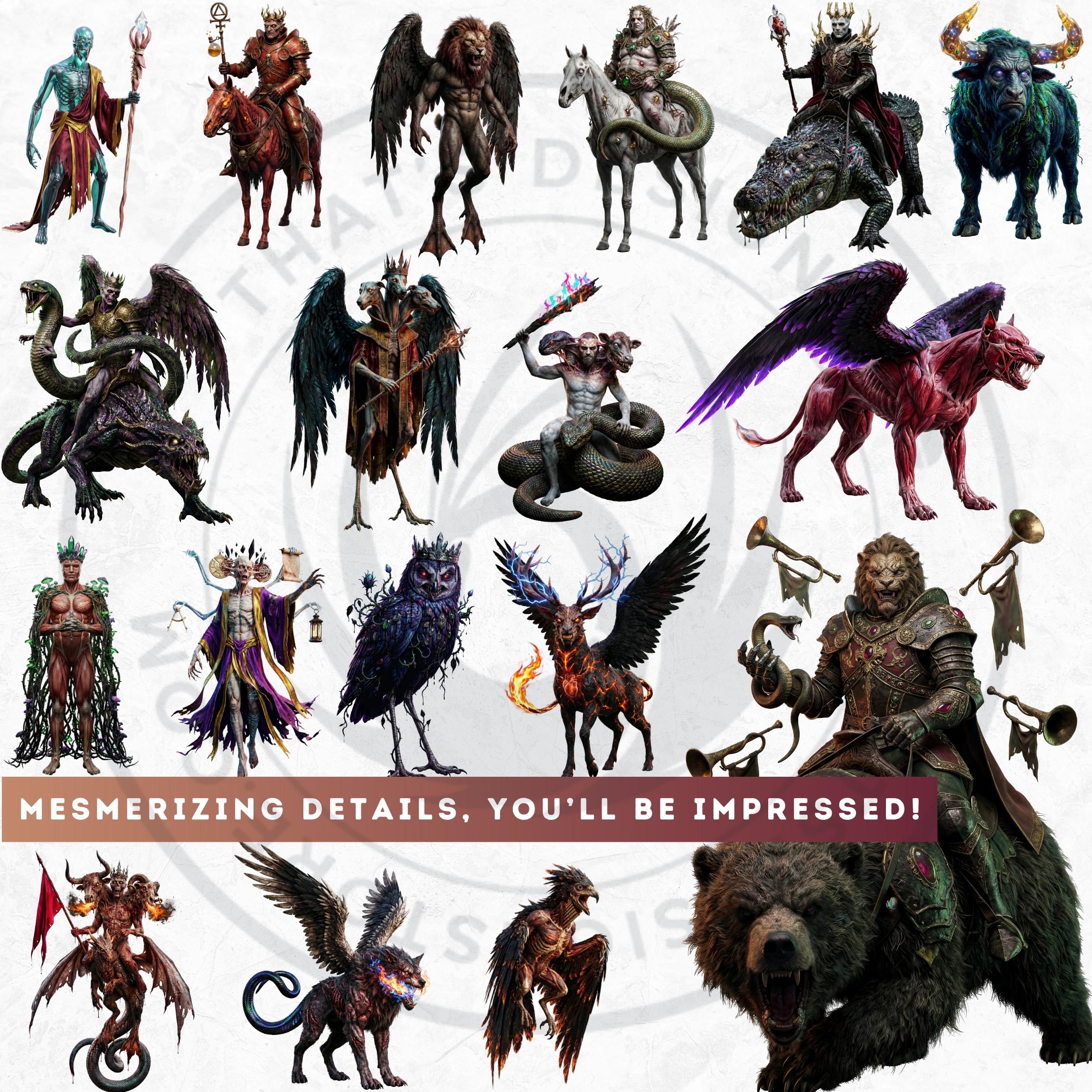 Ars Goetia Demons Clipart Bundle, Kabbalah Occult Fantasy Art (72 PNG ...