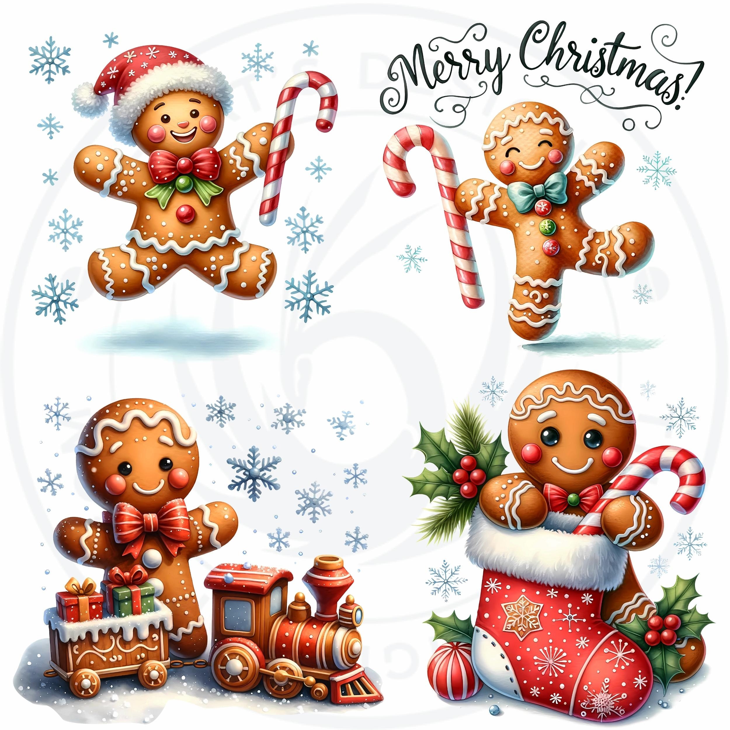 Watercolor Gingerbread Man Clipart: Christmas Card Making PNG Bundle ...
