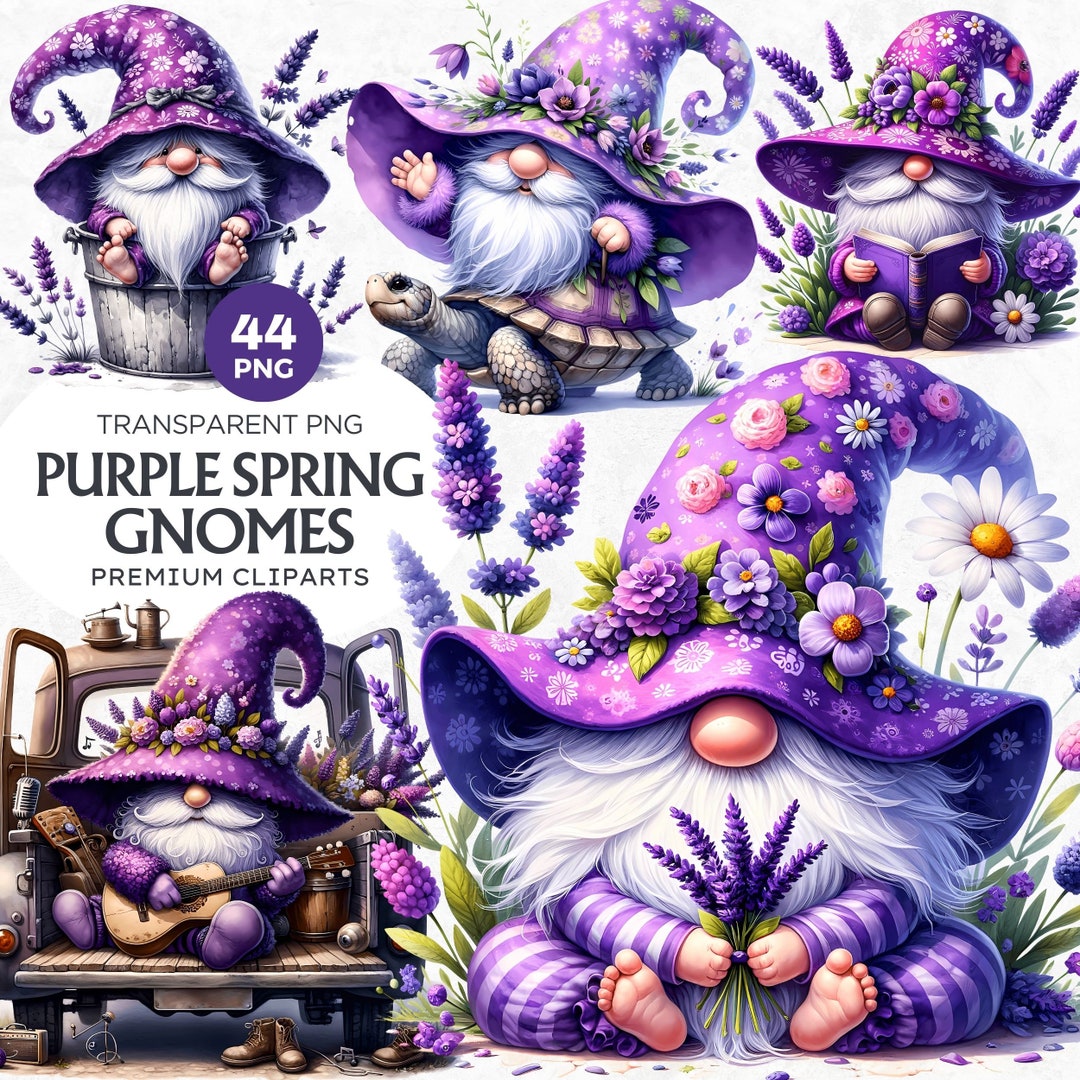 44 Lavender Spring Gnome Clipart, Purple Gnomes Clipart, Sublimation ...