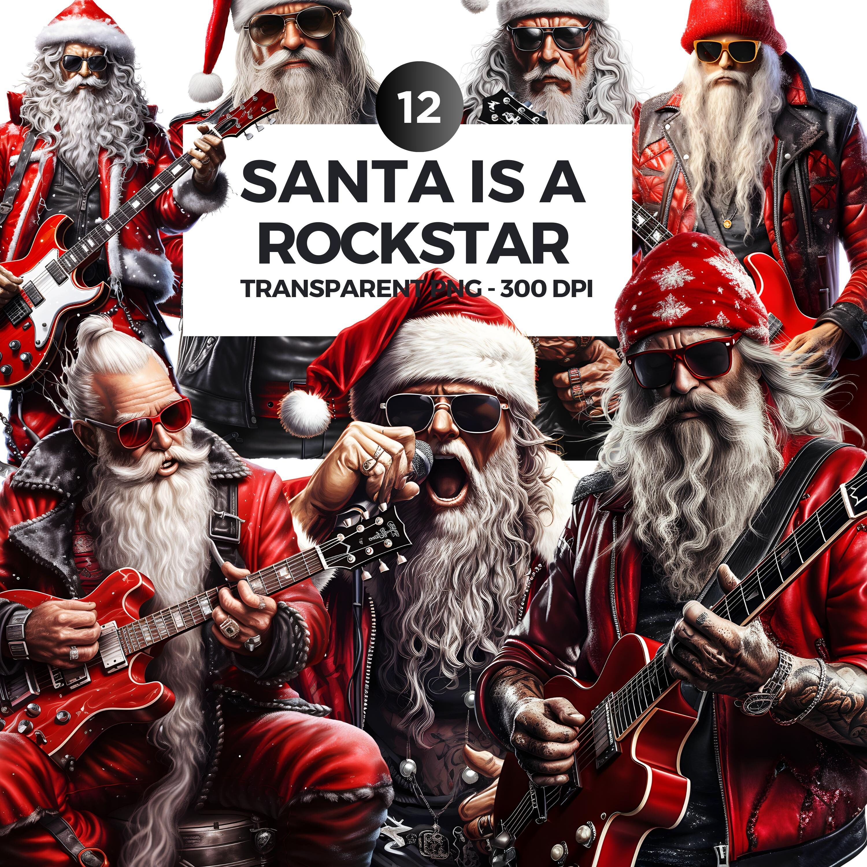 Rock Star Santa Clipart PNG for Craft and Sublimation Design , Santa ...