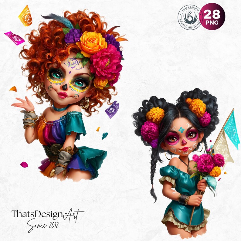 Little La Catrina Day of the Dead Clipart, Sugar Skull PNG (digital ...