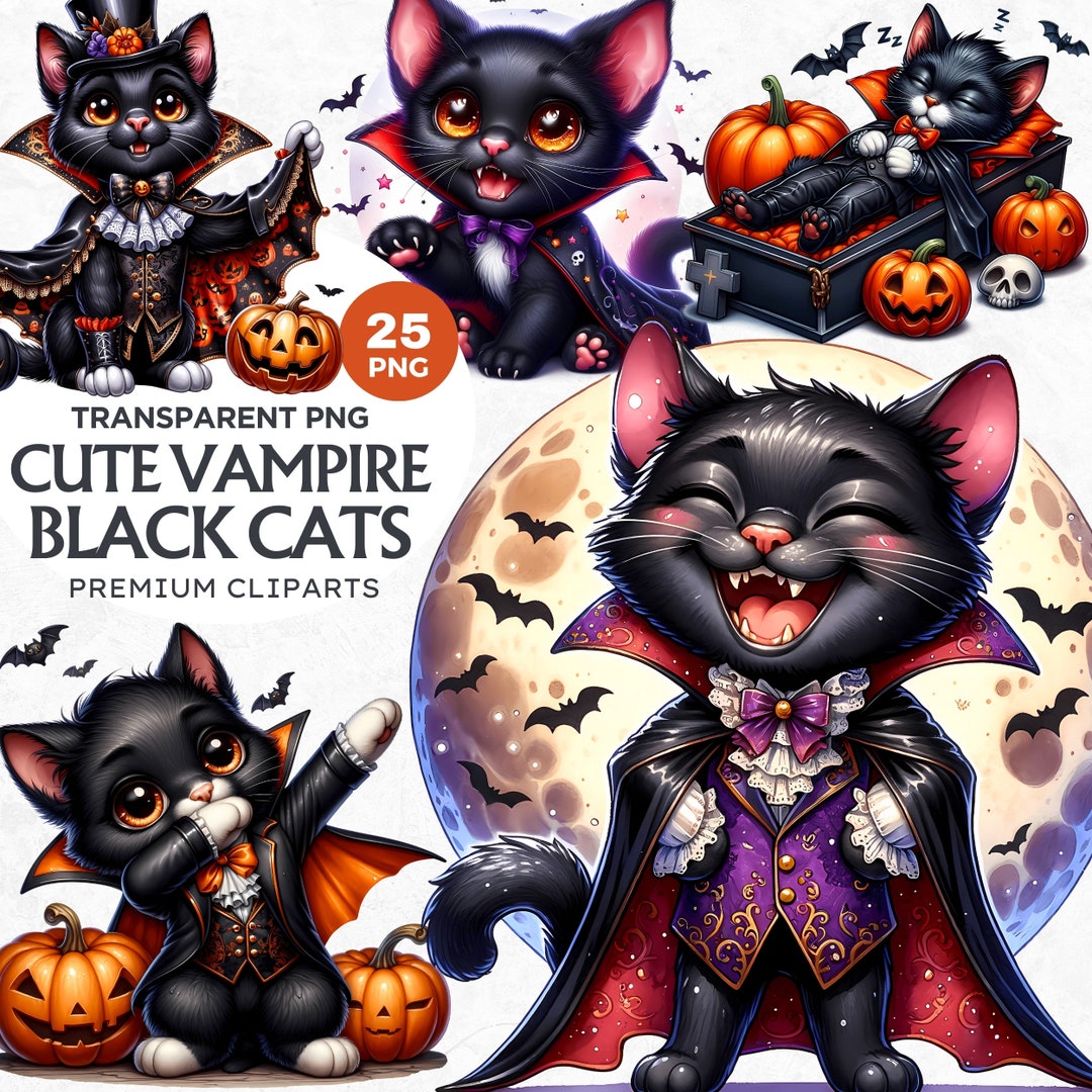 25 Halloween Vampire Black Cat Clipart, Cute Halloween Clipart ...