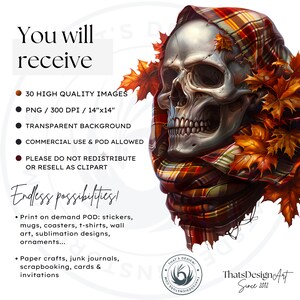 Autumn Skulls Clipart PNG Set: Halloween & Fall Designs (digital ...