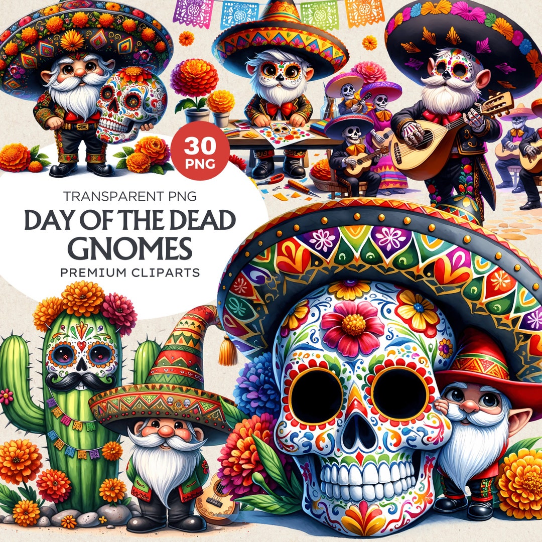 Day of the Dead Clipart, Mexican Gnomes PNG, Sugar Skull PNG, Día De ...