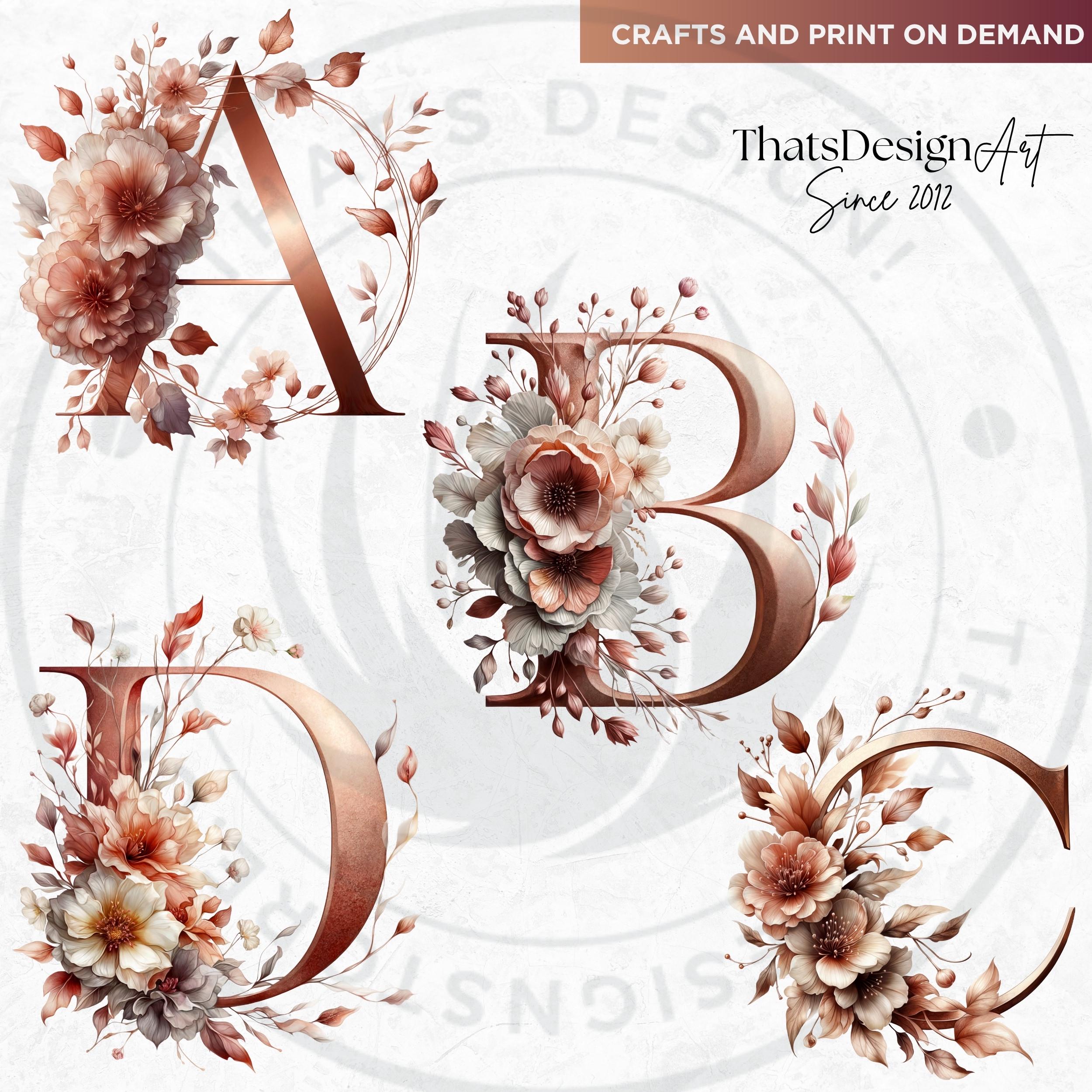 Rose Gold Floral Alphabet PNG Clipart: Elegant Monogram Letters ...