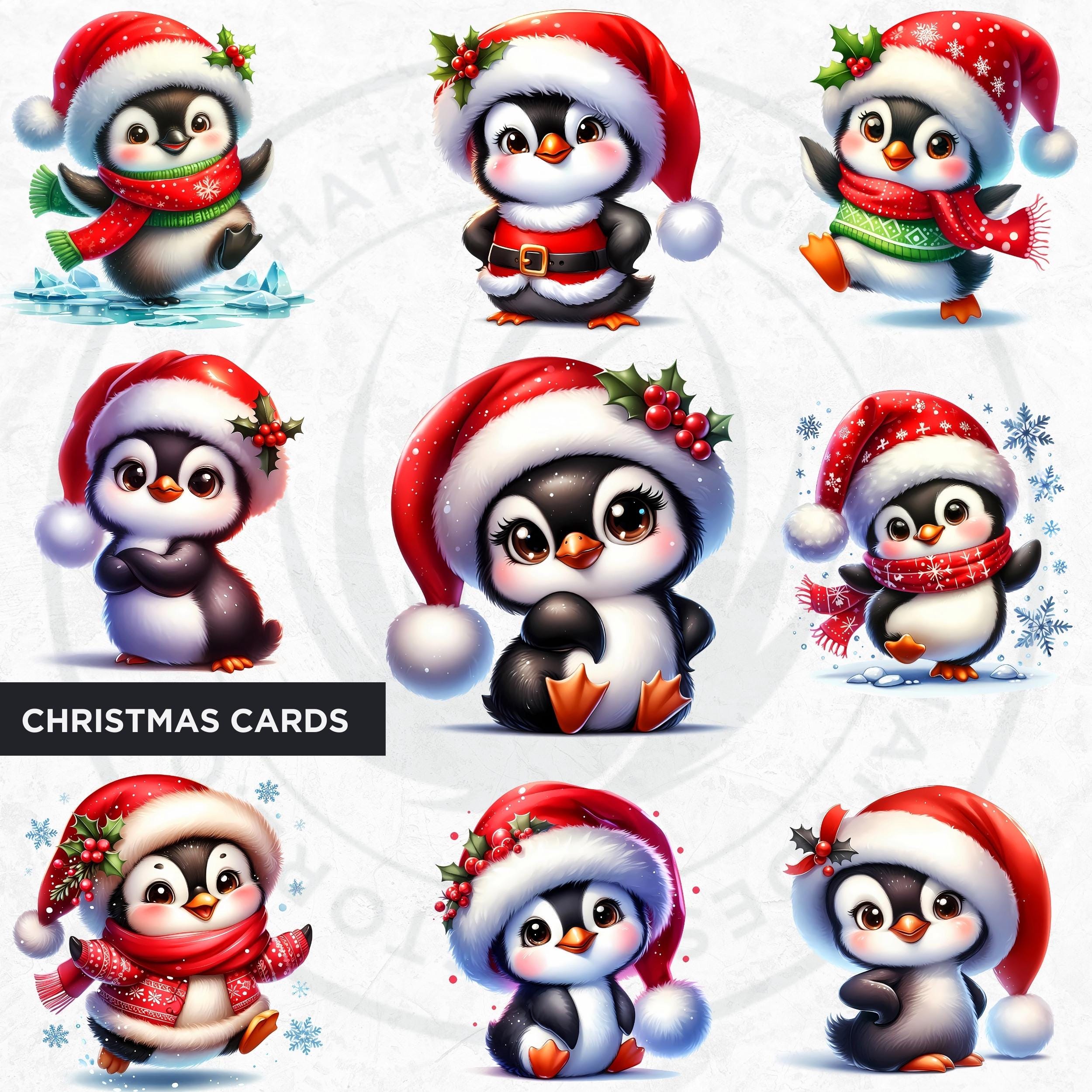 Christmas Penguin Clipart Set: Baby Animals PNG Designs (digital ...