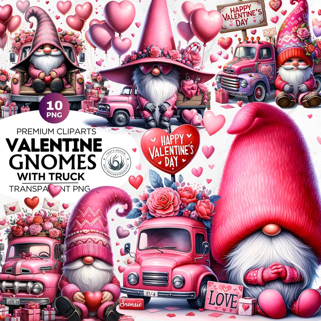 Pink Valentines Day Gnome Clipart, Watercolor Valentines Gnomes Clipart ...