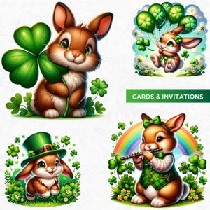 St Patricks Day Bunny Watercolor Clipart, Cute Rabbit Clipart PNG ...