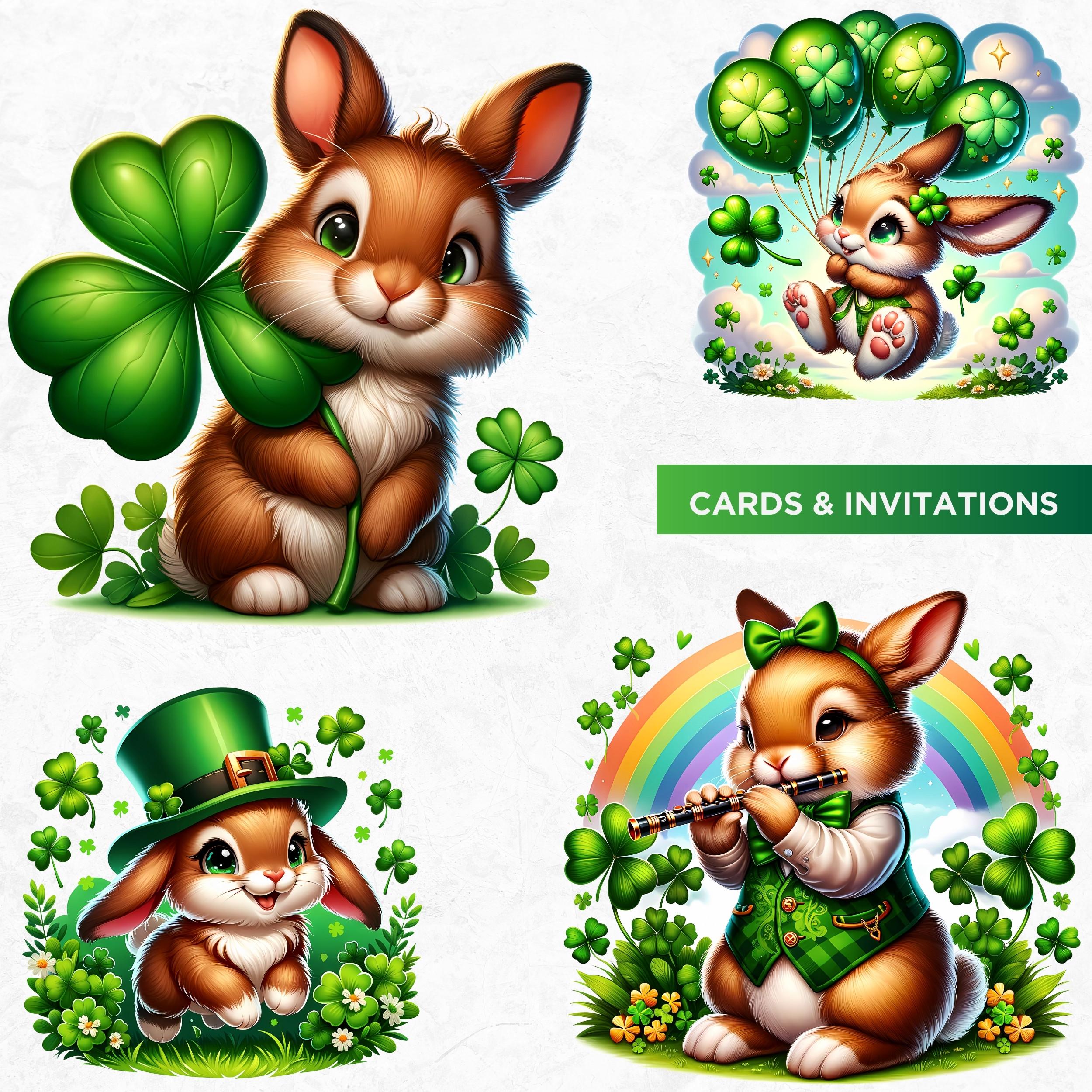St Patricks Day Bunny Clipart: Shamrock Illustration (PNG) - Etsy