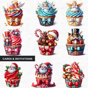 Watercolor Christmas Cupcakes Clipart: Holiday Character Desserts (PNG ...