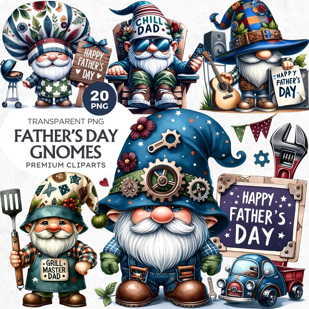 Watercolor Father's Day Gnome Clipart, Gnomes With Signs, Father's Love ...