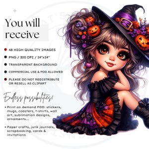 48 Halloween Cute Girl Clipart Set, Pumpkin PNG, Cute Halloween Girls ...