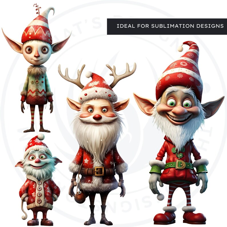 Goofy Christmas Characters PNG Clipart: Santa, Gnomes, Elf (commercial ...
