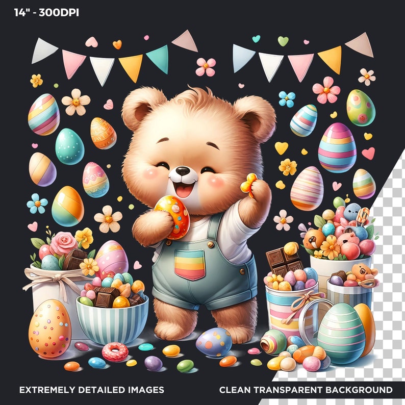 Easter Teddy Bear Clipart Set: Nursery Spring PNG Graphics (digital ...