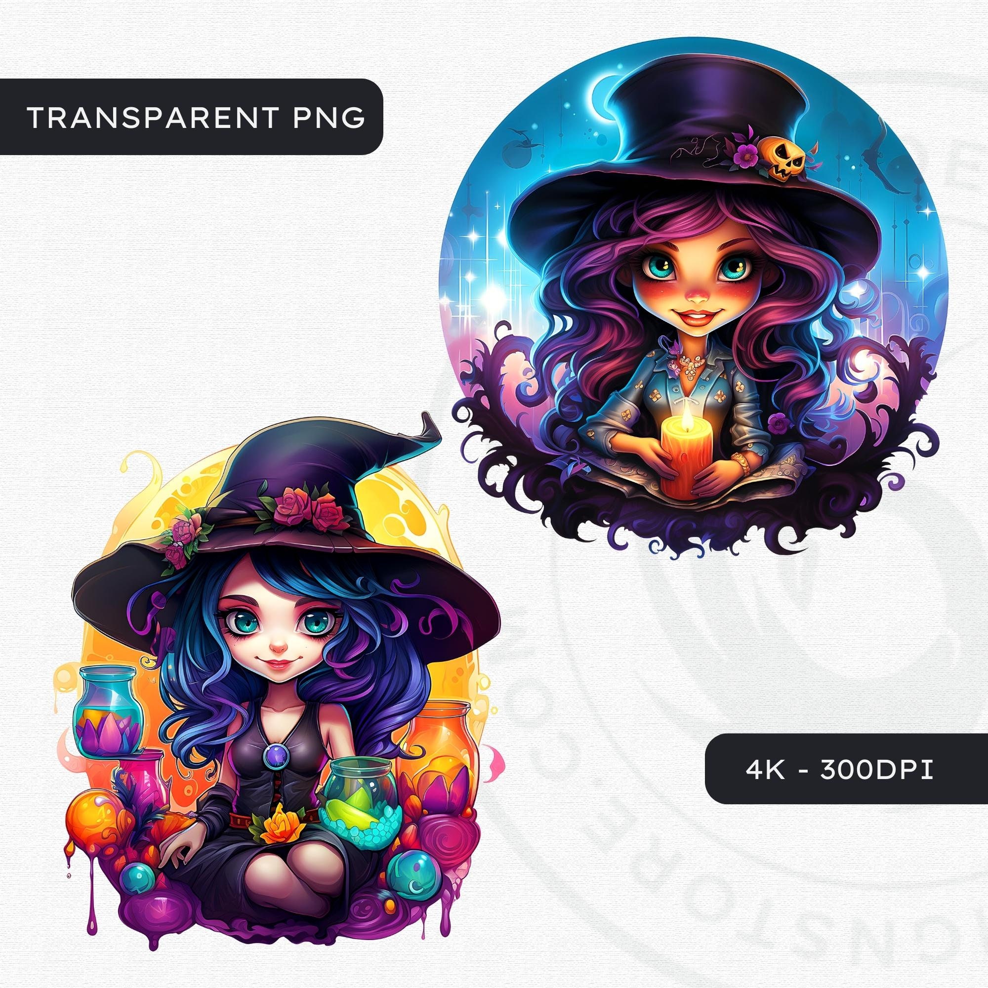 Cute Halloween Witch Clipart | PNG Bundle, Kids Crafts (digital ...