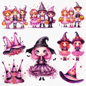 Watercolor Pink Halloween Clipart PNG | Cute Halloween PNG Bundle ...