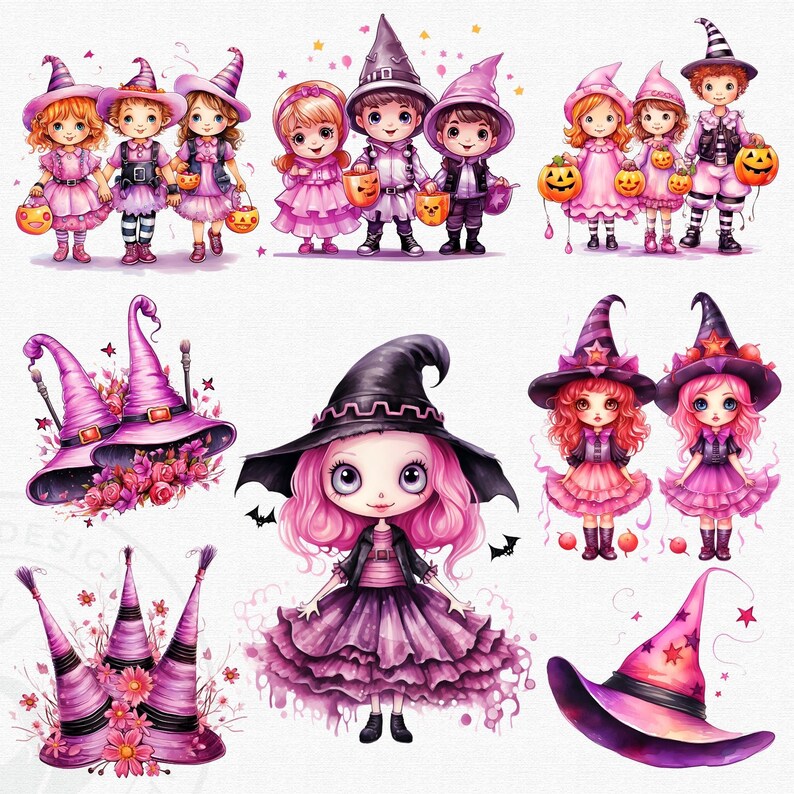 Watercolor Pink Halloween Clipart | 50 PNG Spooky Bundle (digital ...