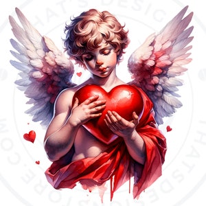 Watercolor Red Cupid Clipart Set 2, Cupid Girl PNG, Valentine's Day ...