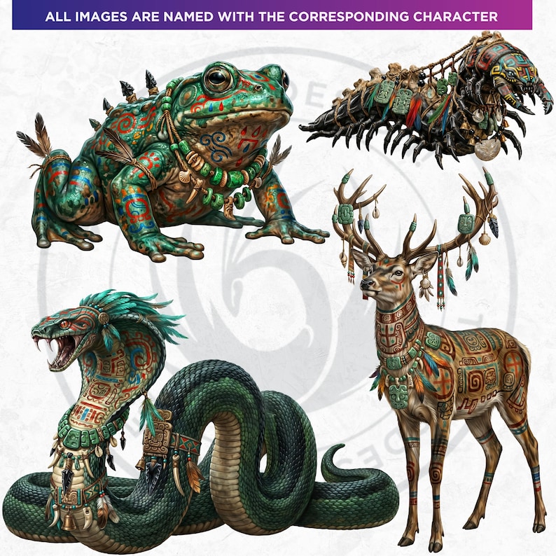 Mayan Mythic Gods Beasts Clipart Bundle: Mesoamerican Monsters, Ancient ...
