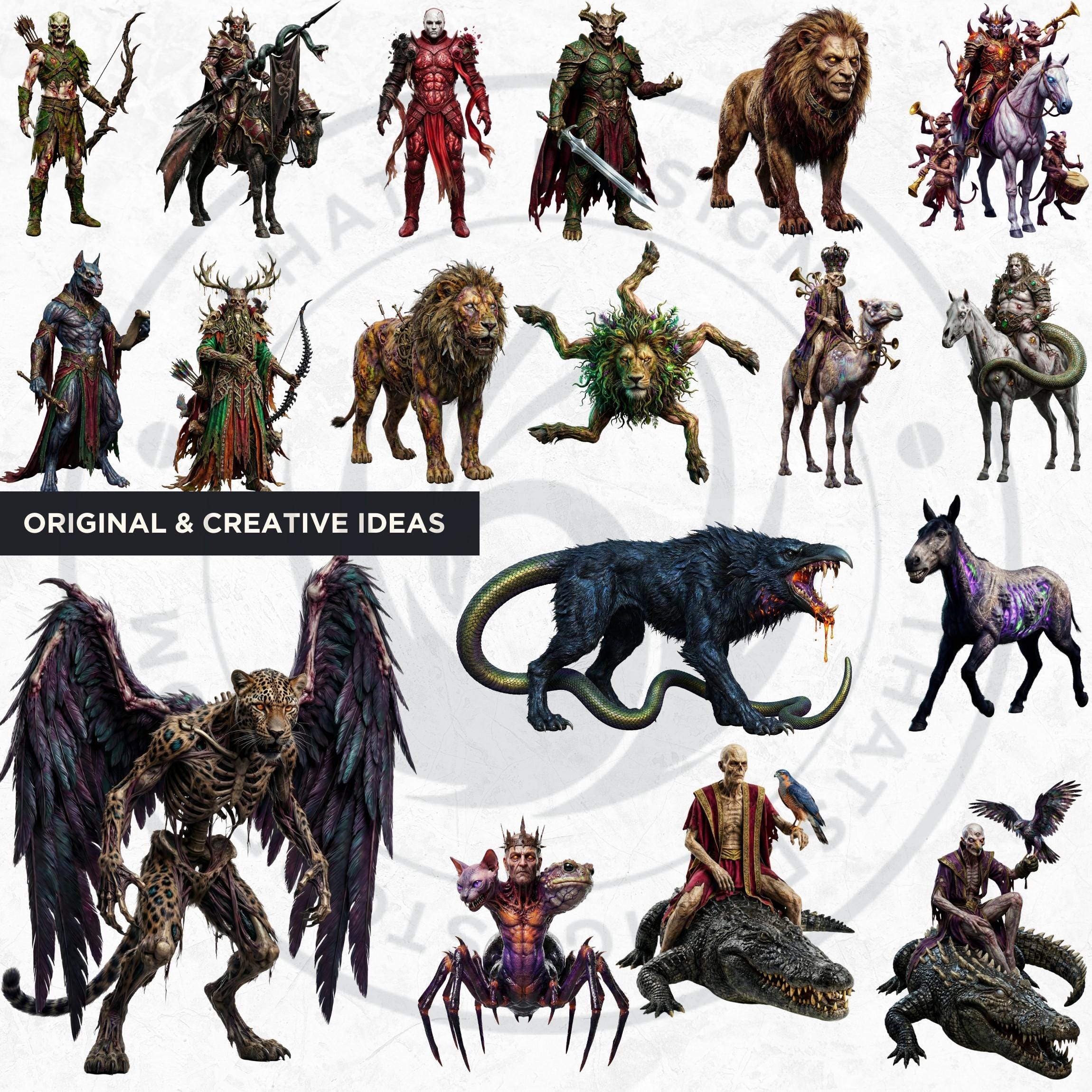 Ars Goetia Demons Clipart Bundle, Kabbalah Occult Fantasy Art (72 PNG ...