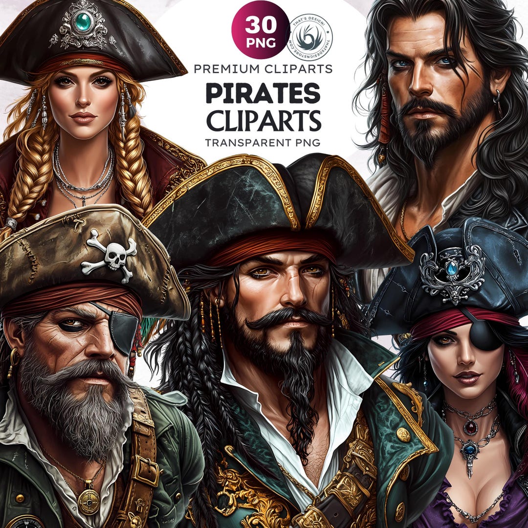 Pirate Clipart Set: Nautical Characters (PNG, Digital Download ...