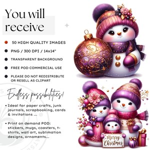 Purple and Gold Snowman Clipart Bundle: Festive Winter & Christmas PNG ...
