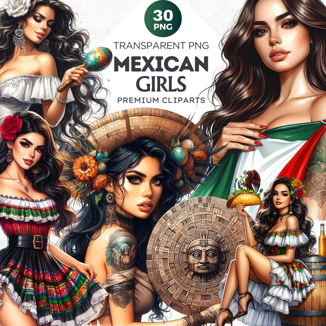 30 Mexican Girl Clipart Set Cinco De Mayo Mexican Woman Dancer