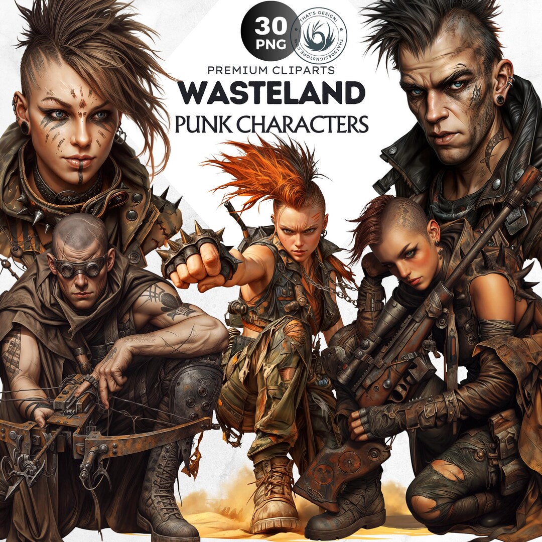 Wasteland Punk Character Clipart Set, Post-apocalyptic Warriors Clipart ...