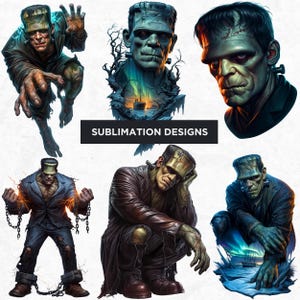 Frankenstein Clipart Set: Spooky Halloween PNG Graphics (PNG, Digital ...