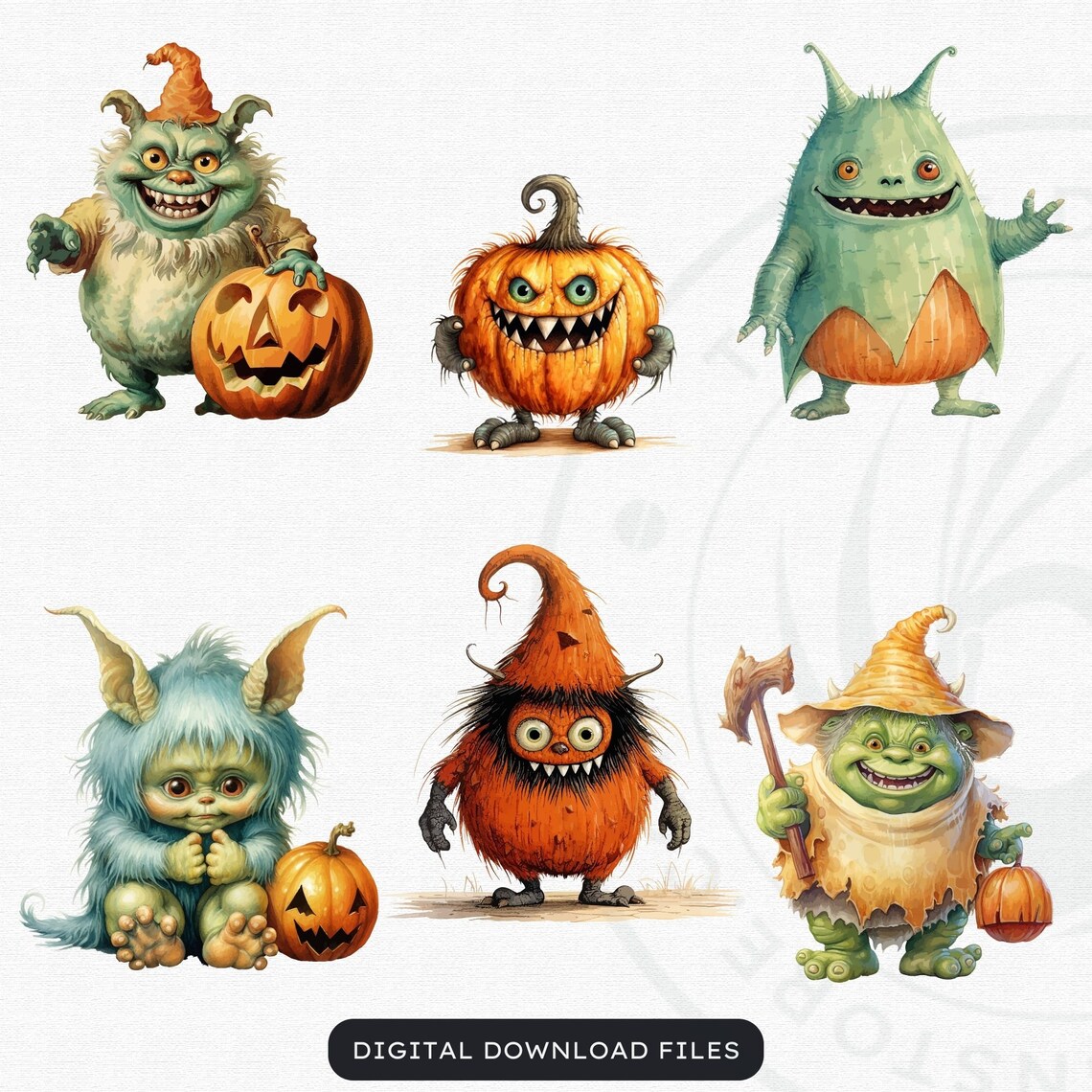 Cute Halloween Retro Monsters Clipart PNG Vintage Halloween - Etsy