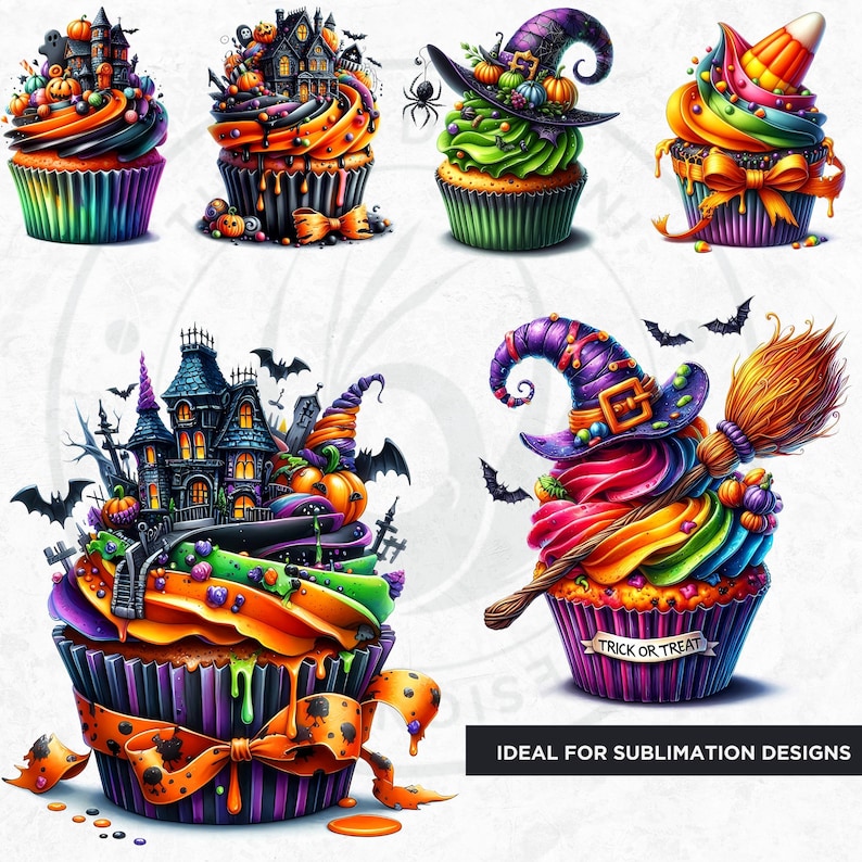 Halloween Cupcake Clipart Set: Spooky Dsserts PNG Images (digital ...