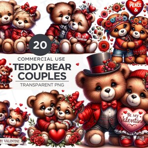 20 Valentines Teddy Bear Couple Clipart, Valentines Day Clipart ...