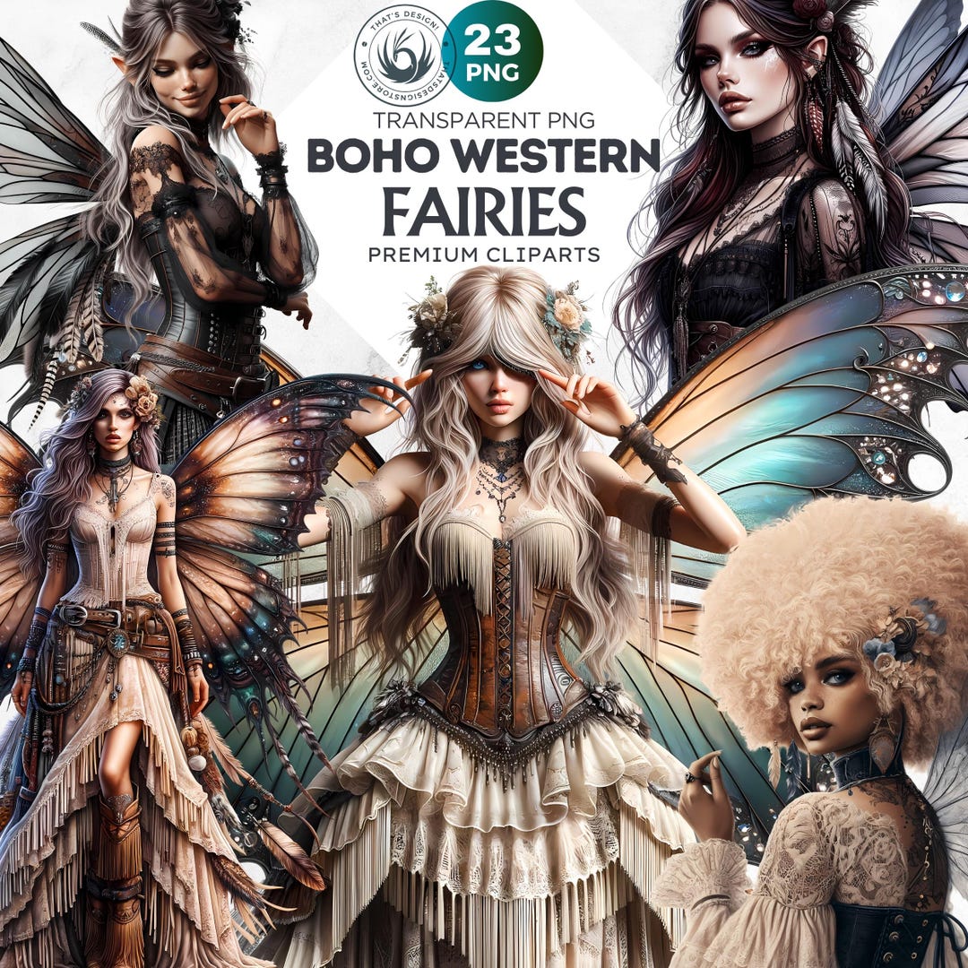 23 Western Boho Fairy Clipart Set, Gothic Fairies Clipart, Victorian ...