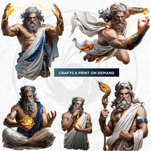 Zeus Clipart PNG Set, Zeus Thunder Greek God for Crafts Sublimation ...