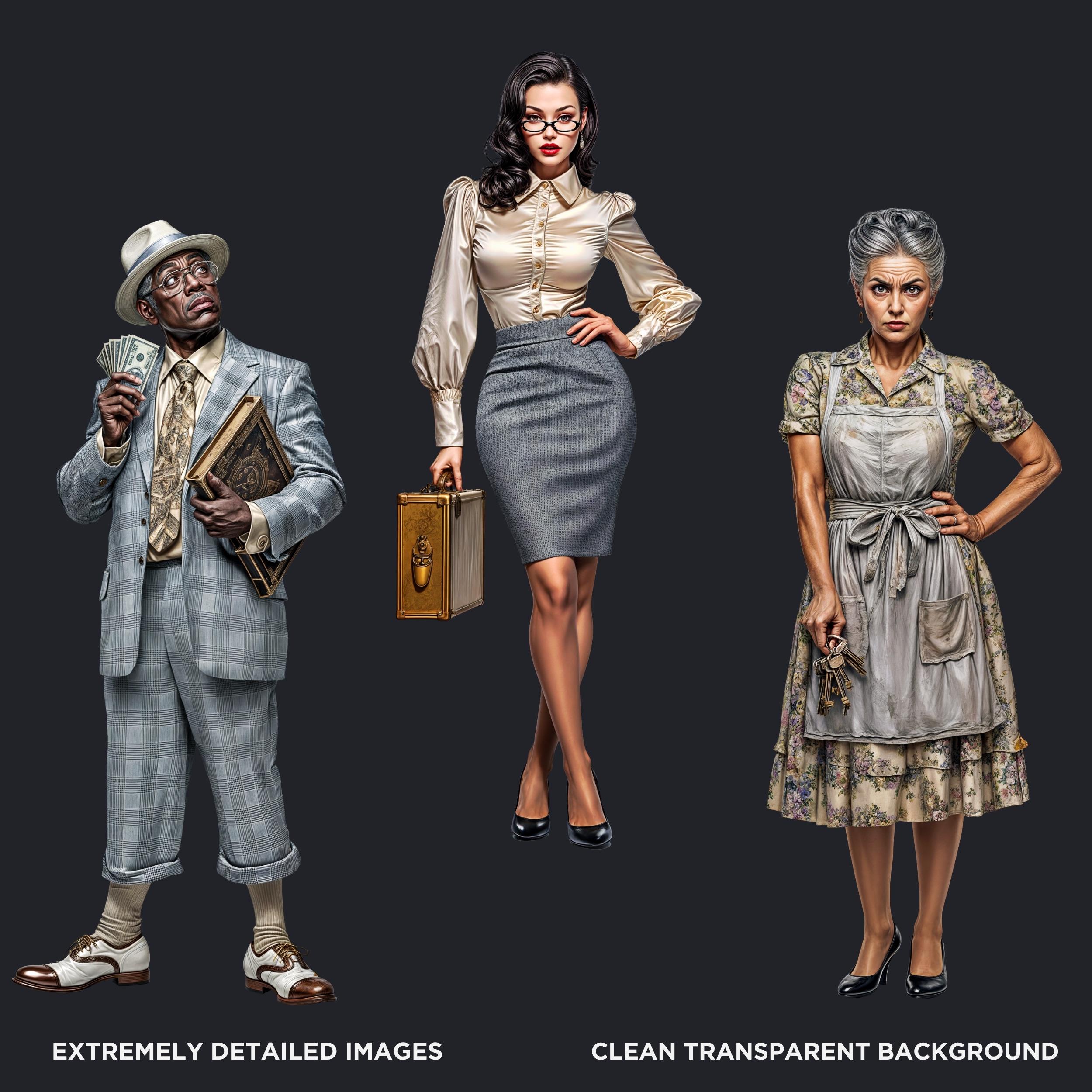 Noir Movie Characters Clipart: 1940s Detective, Gangster & Femme Fatale ...